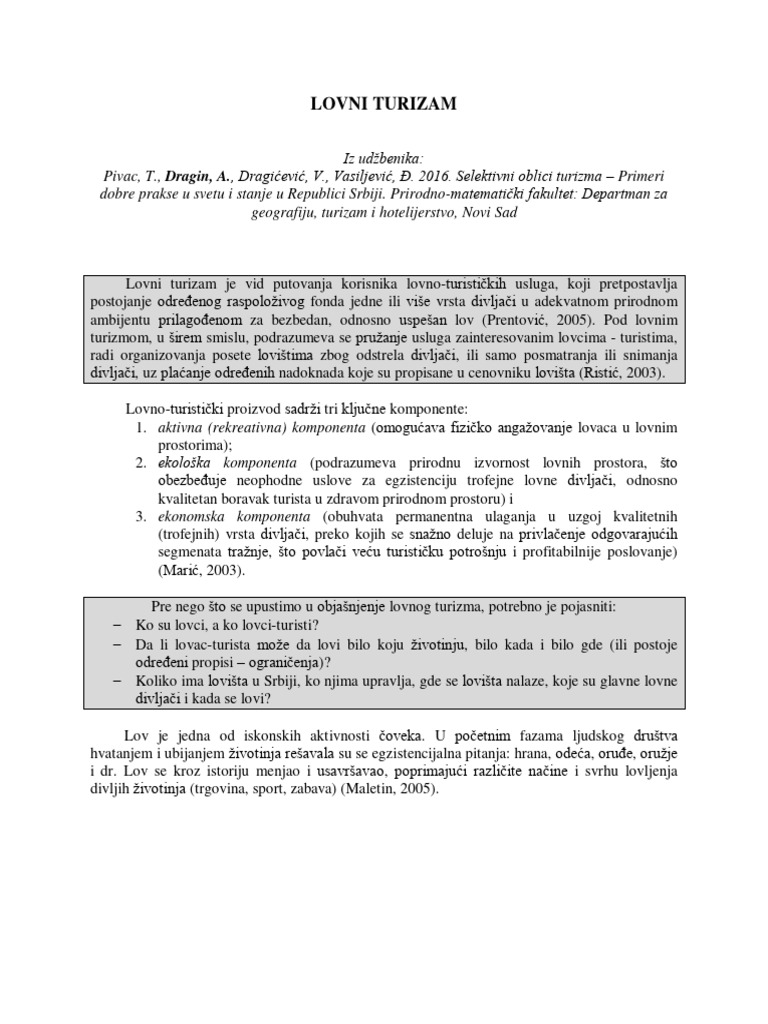 LEKCIJA 12 Lovni Turizam | PDF