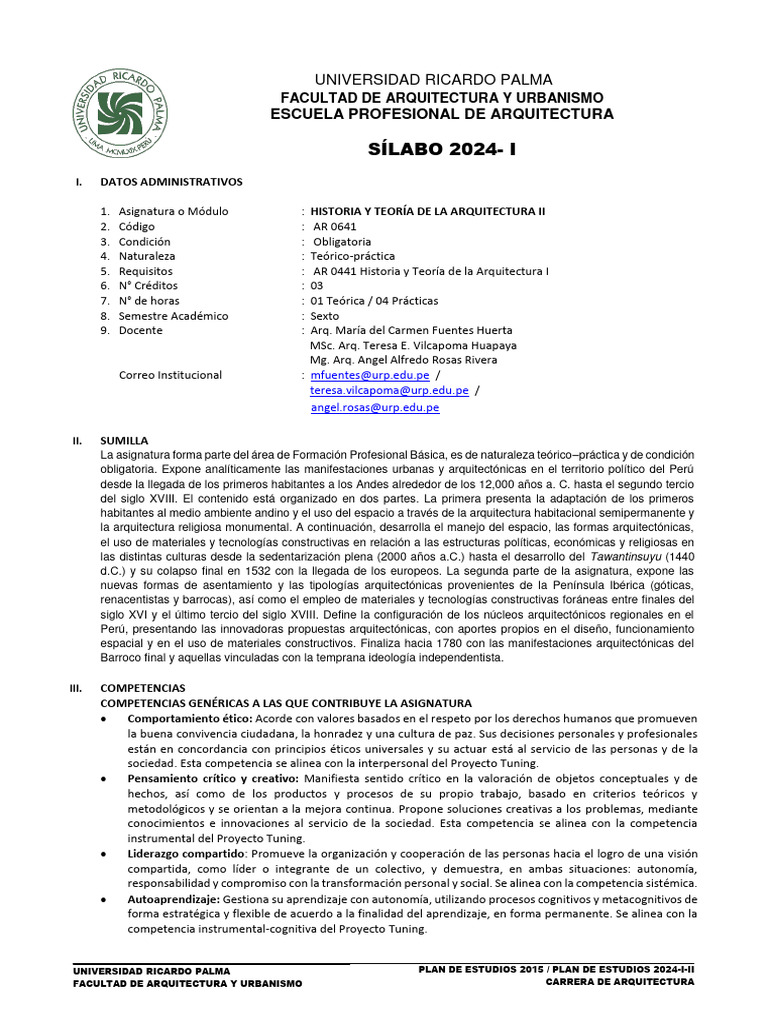 Silabo-Ar 0641-2024-I | PDF | Perú | Plan de estudios