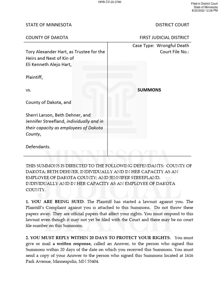 Eli Hart Mcro - 19ha-Cv-22-2780 - Summons-And-Complaint - 2022-08-22 - 20230117130108 | PDF ...