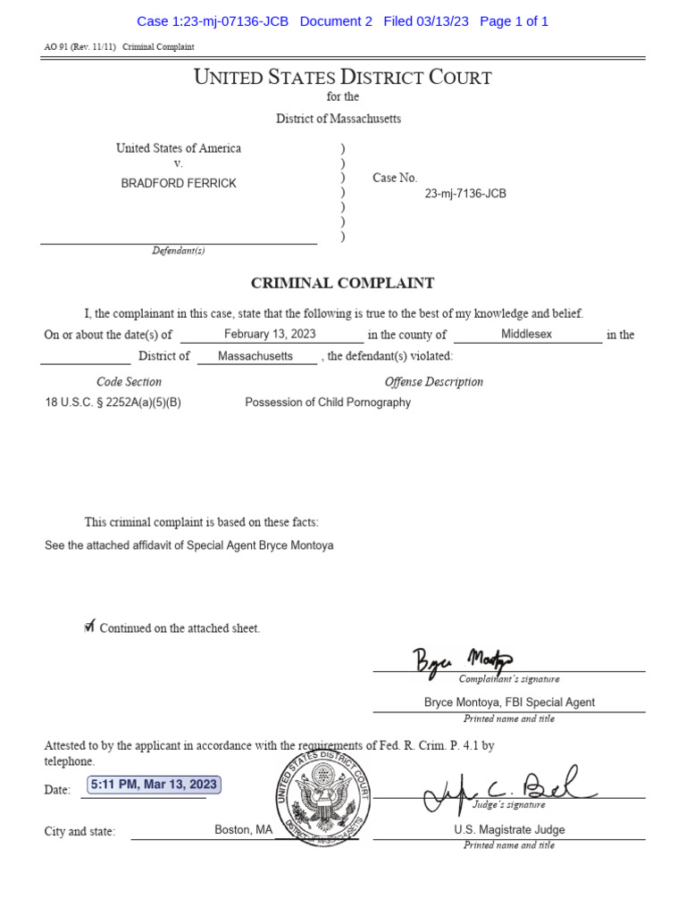 Bradford Ferrick Complaint | PDF | Federal Bureau Of Investigation ...