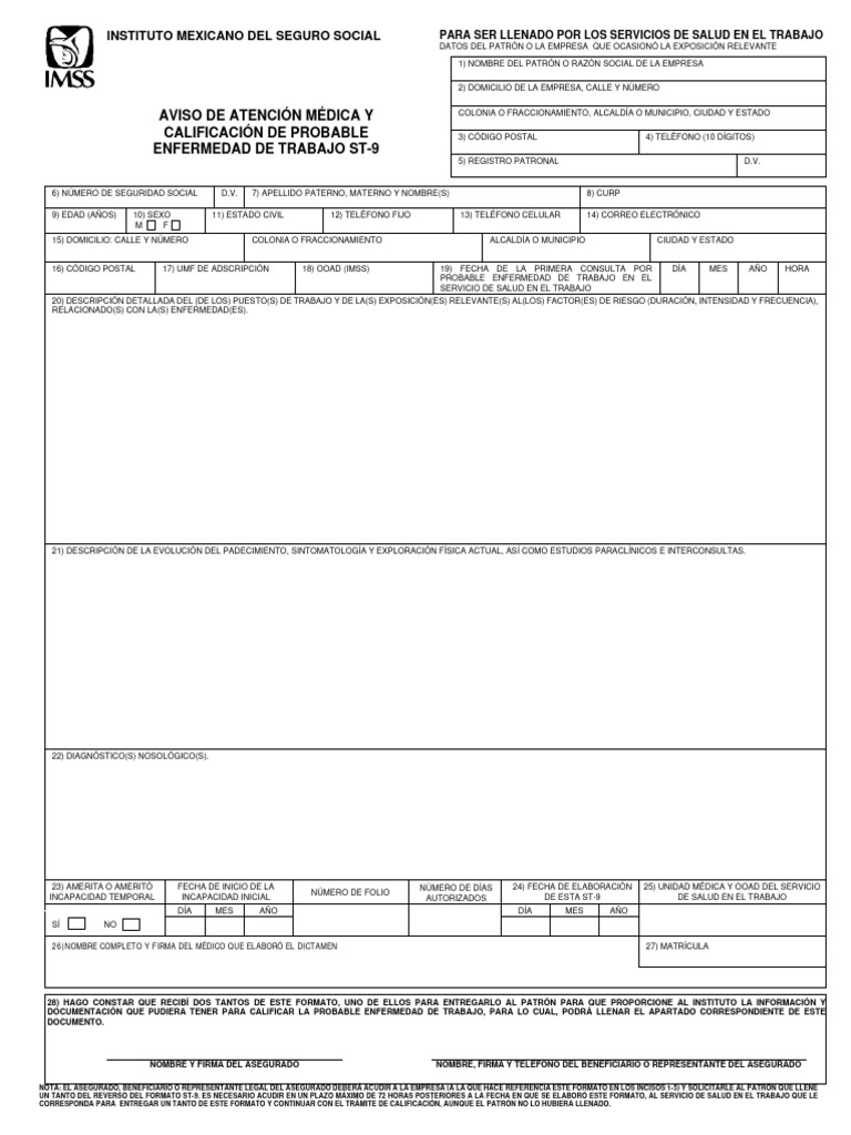 Formato ST-9 para Enfermedades Laborales | PDF