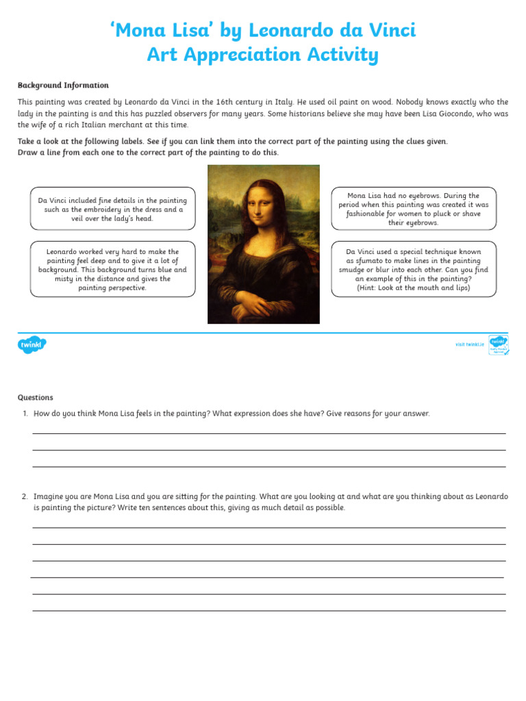 ROI2 A 002 Mona Lisa by Da Vinci Art Appreciation Activity Sheet - Ver - 3 | Download Free PDF ...
