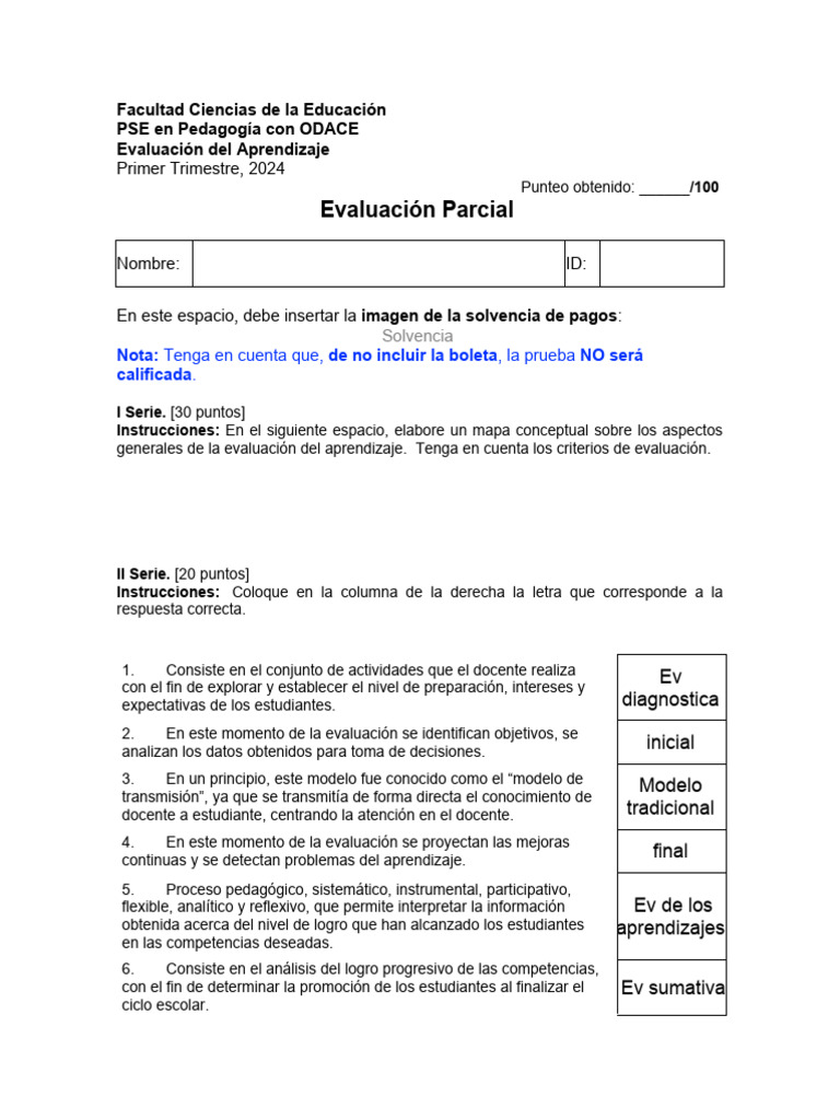 PARCIAL APRENDIZAJE | PDF | Evaluación | Aprendizaje