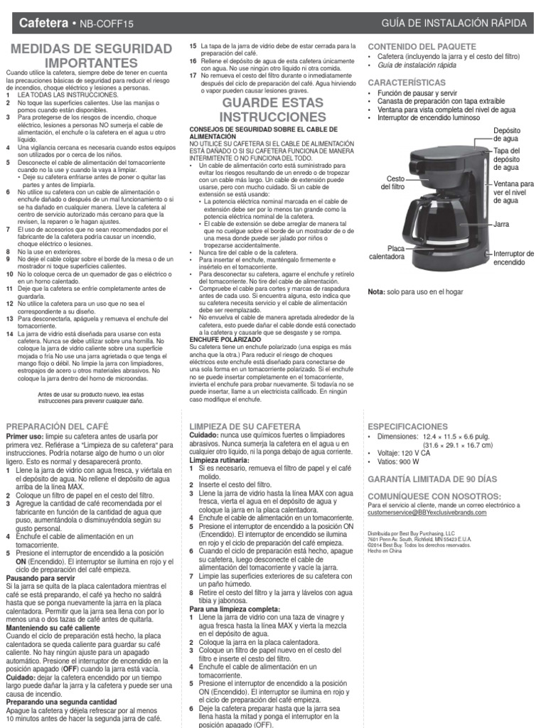 Seguridad en el uso de cafeteras eléctricas | PDF | café | Agua