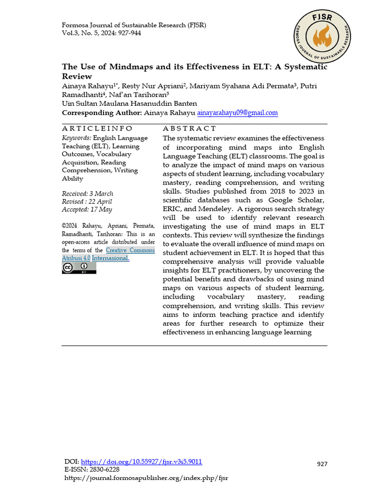 The Use of Mindmaps and Its Effectiveness in ELT | PDF | Reading Comprehension | Language Education