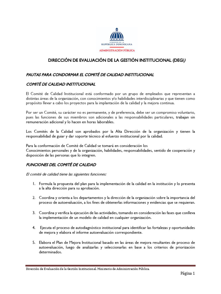 Pautas para Conformar El Comité de Calidad | PDF | Evaluación ...