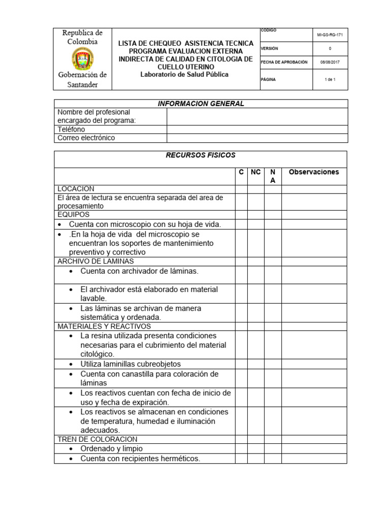 Mi-Gs-Rg-171 Lista de Chequeo Asistencia Tecnica Programa Evaluacion Externa Indirecta de ...
