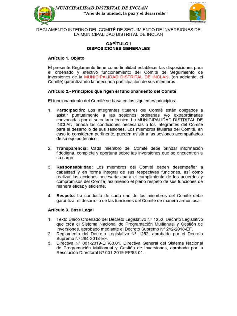 Reglamento Comite de Seguimiento de Inversiones | PDF | Quórum | Regulación