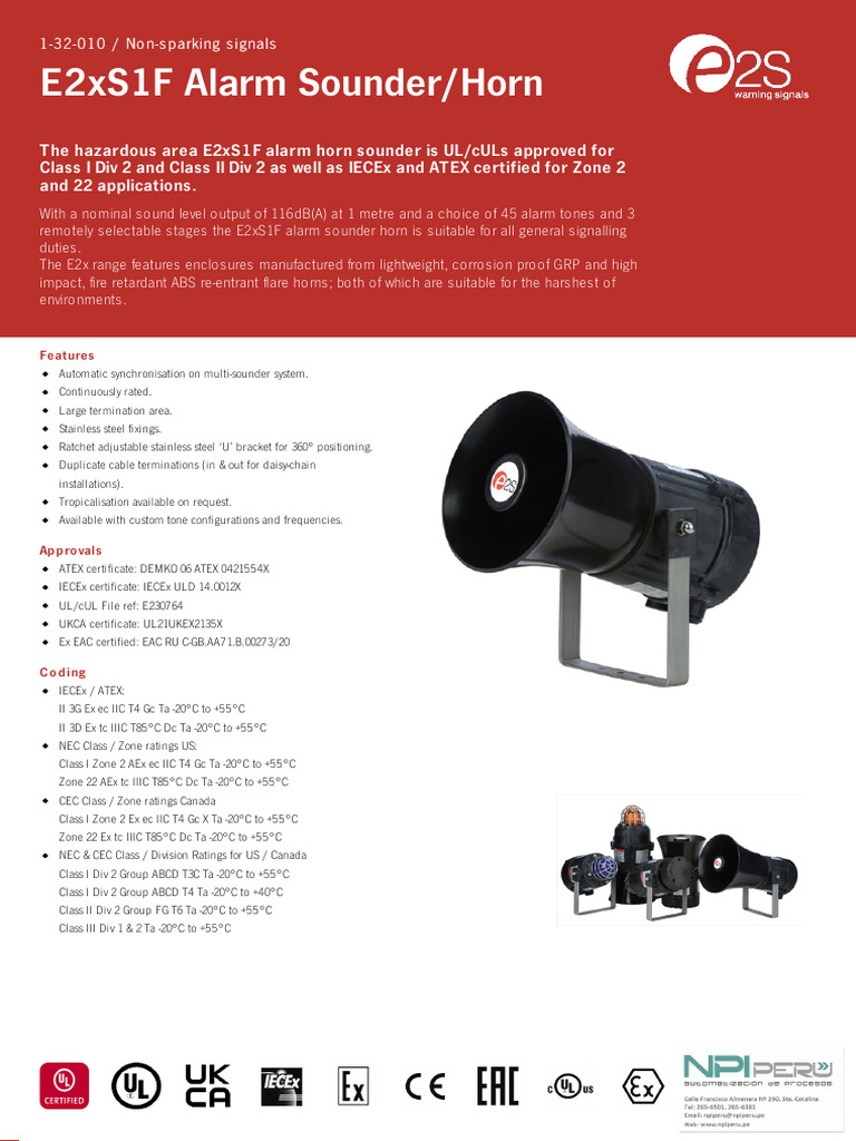 E2S - E2xS1F Alarm Sounder (Datasheet) | PDF | Electrical Engineering