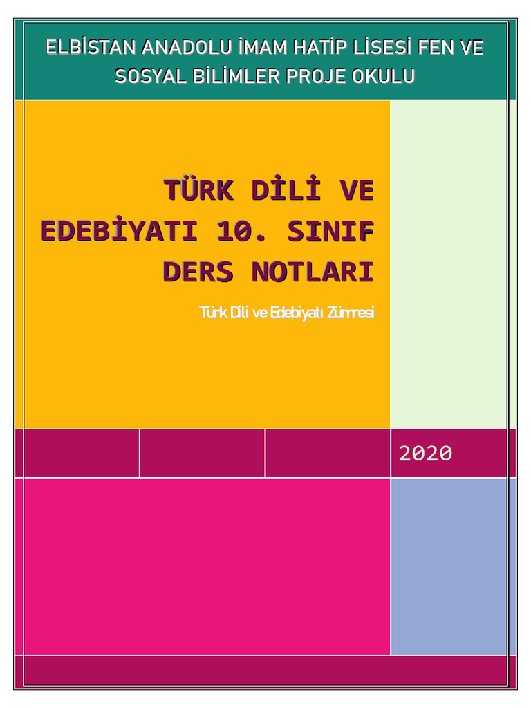 SINIF TÜRK DİLİ VE EDEBİYATI DERSİ DERS NOTLARI - PDF 1 Sürümü | PDF