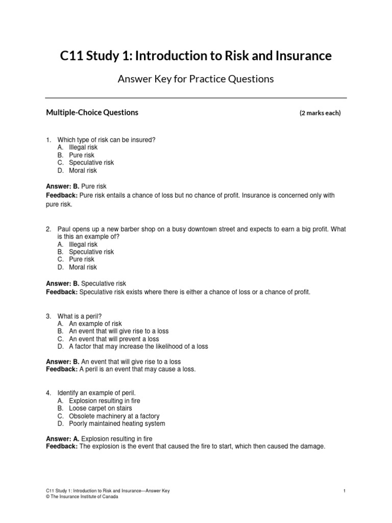 C11_EN_study01_answerkey | PDF | Risk | Insurance