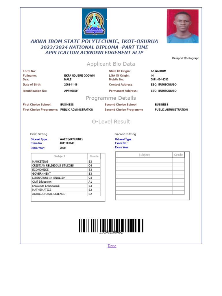 NDUEKE - Acknowledgement Slip | PDF