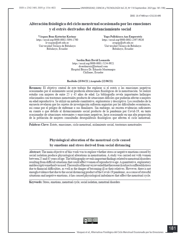 ARTÍCULO Alteración Fisiológica | PDF | Menstruación | Estrés (biología)