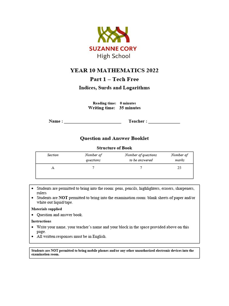 2022 10MAT Indices, surds, logs TF - answer | PDF | Mathematics