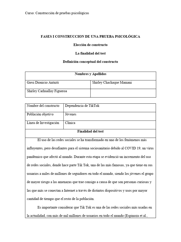 ELABORACIÓN PLANTEAMIENTO DE CONSTRUCCIÓN DE PRUEBAS Editado | PDF | Suicidio | Adolescencia