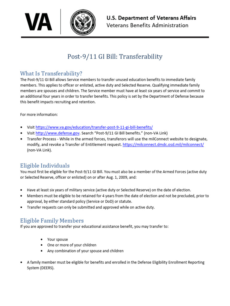 Post-911 Transferability | PDF | G.I. Bill | Military Of The United States