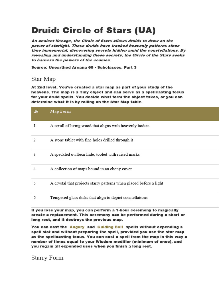 Druid Circle of Stars Guide | PDF | Teaching Methods & Materials