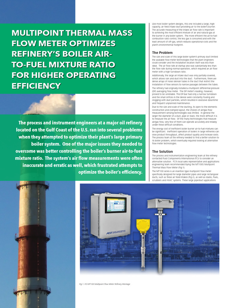 Multipoint Thermal Mass Flow Meter Optimizes Refinery's Boiler Air To Fuel Mixture Ratio For ...