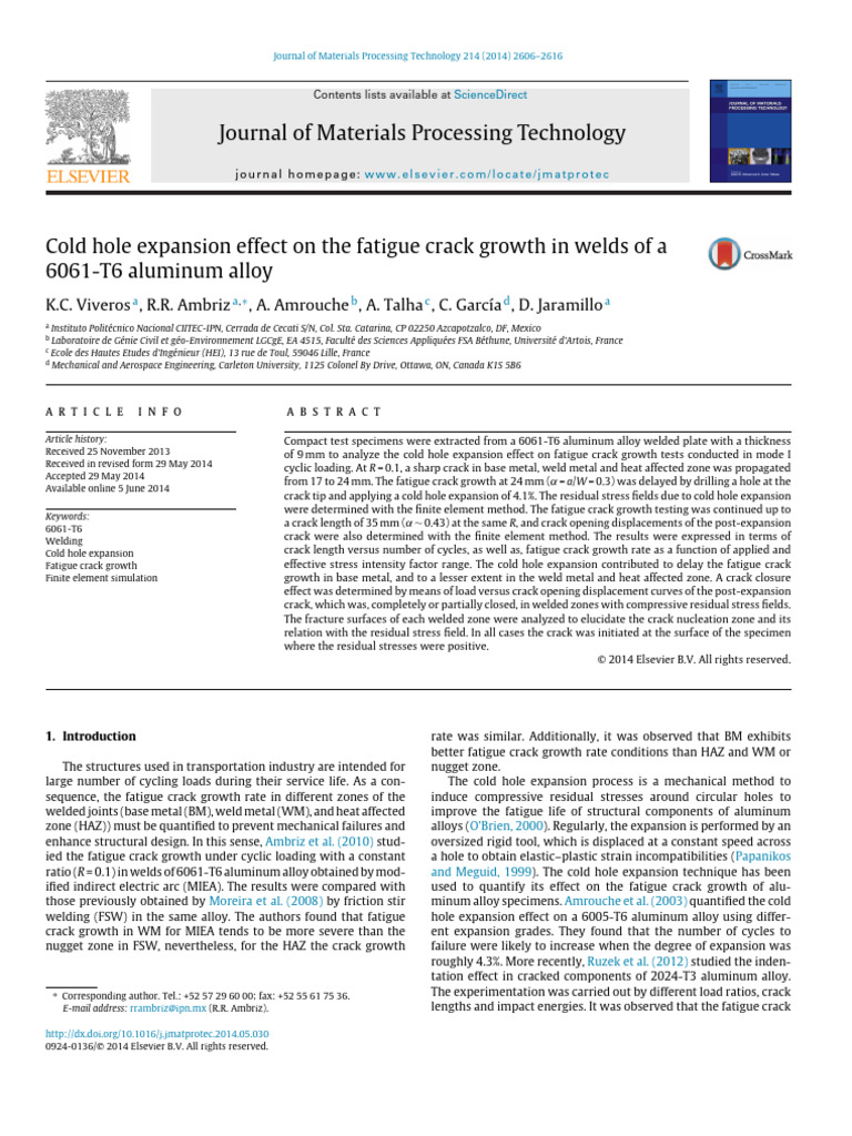 Cold Hole Expansion Effect On The Fatigue Crack - 2014 - Journal of ...