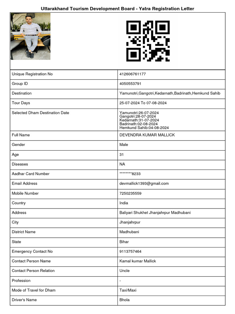 Devendra Yatra Registration Letter - UTDB | PDF