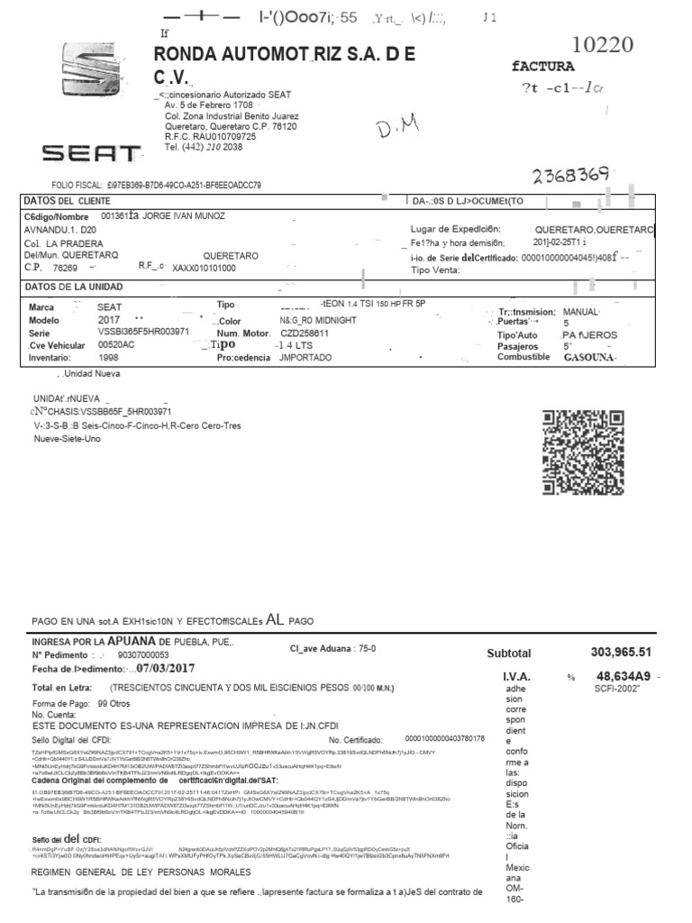 Factura SEAT León 2017 en Querétaro | PDF