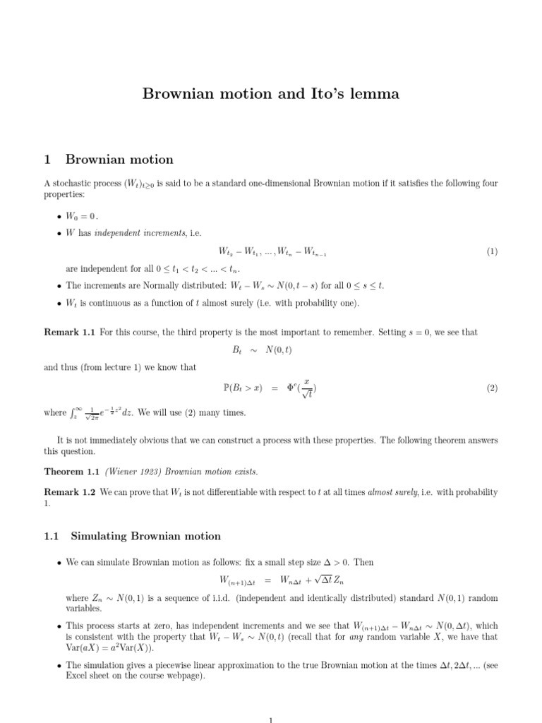 BrownianMotion ItosLemma | PDF | Brownian Motion | Probability Theory