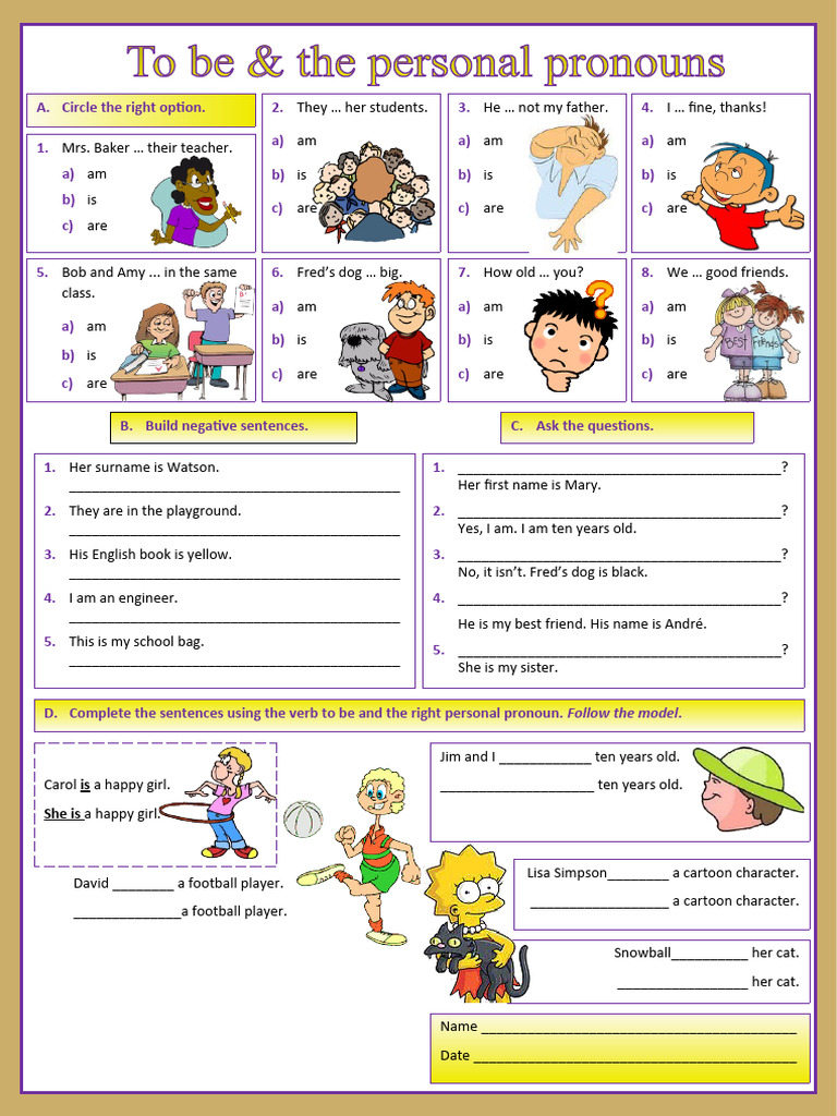 Verb To Be Personal Pronouns Worksheet | PDF | Language Mechanics ...