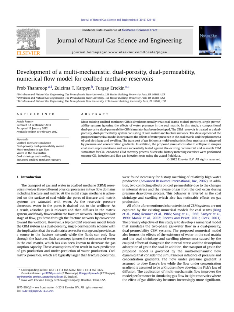 Development of A Multi-Mechanistic, Dual-Porosity, Dual-Permeability | PDF | Coalbed Methane ...