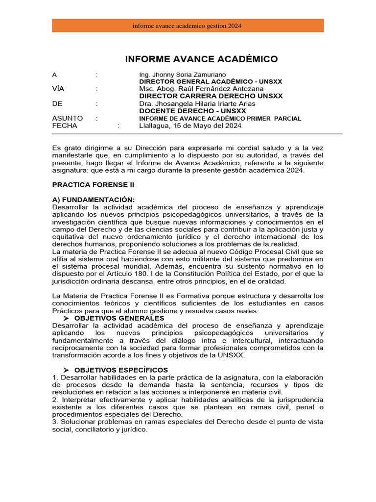 Informe Avance Academico Gestion 2024 (Recuperado Automáticamente) | PDF | Derecho penal | Maestros