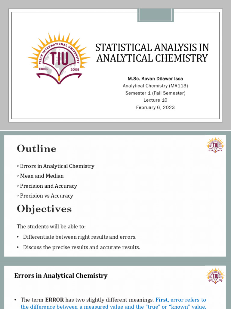 Analytica Chemistry Theory Lec 10 | PDF | Accuracy And Precision | Median