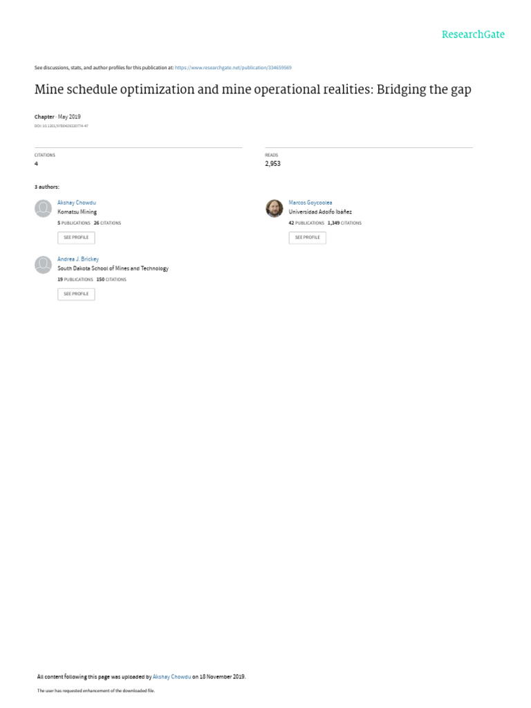 Mine Schedule Optimization and Mine Operational Realities: Bridging The Gap | PDF | Mathematical ...