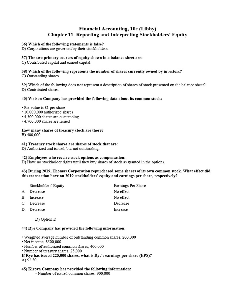 Cheat Sheet Chapter 11 | PDF | Treasury Stock | Equity (Finance)