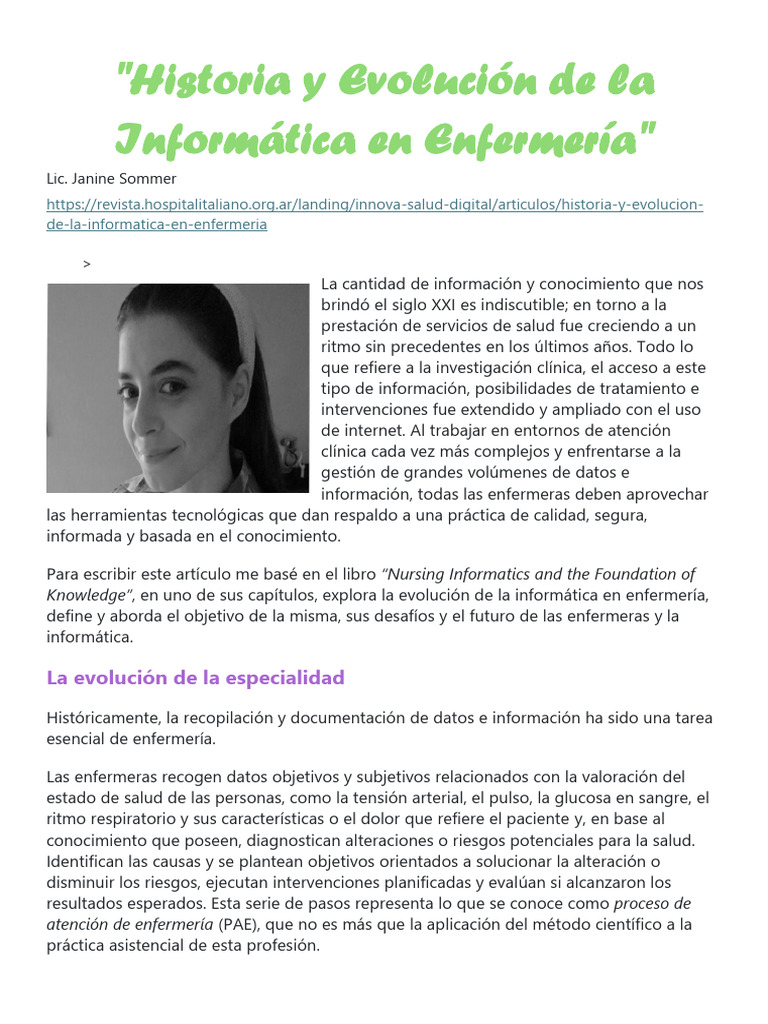 Historia y Evolución de La Informática en Enfermería 01 | PDF | Enfermería | Informática
