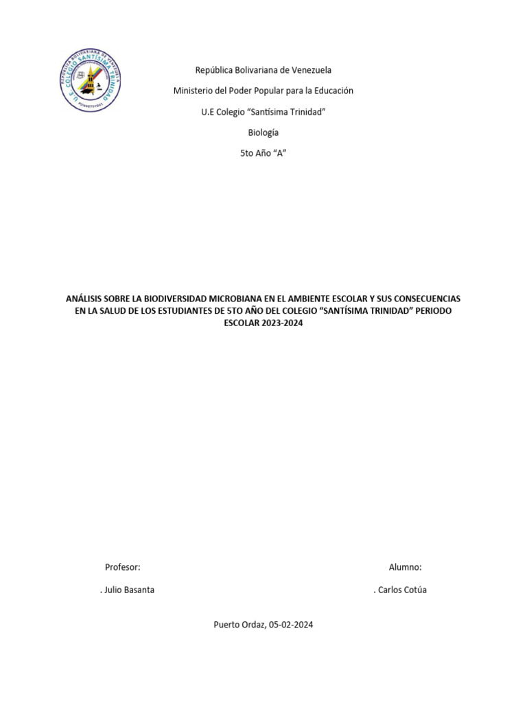 Trabajo de Investigacion Carlos Cotua 5to A | PDF | Biodiversidad ...