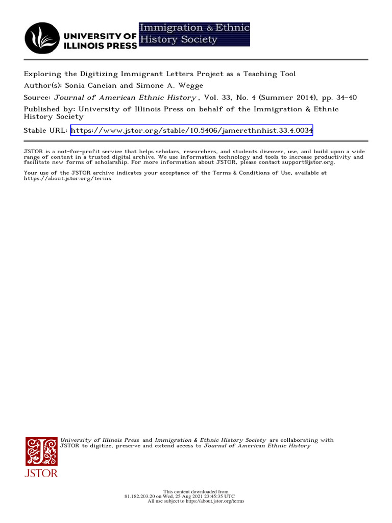 Cancian-Wegge 2014 - Digitizing Immigrant Letters Project As A Teaching ...