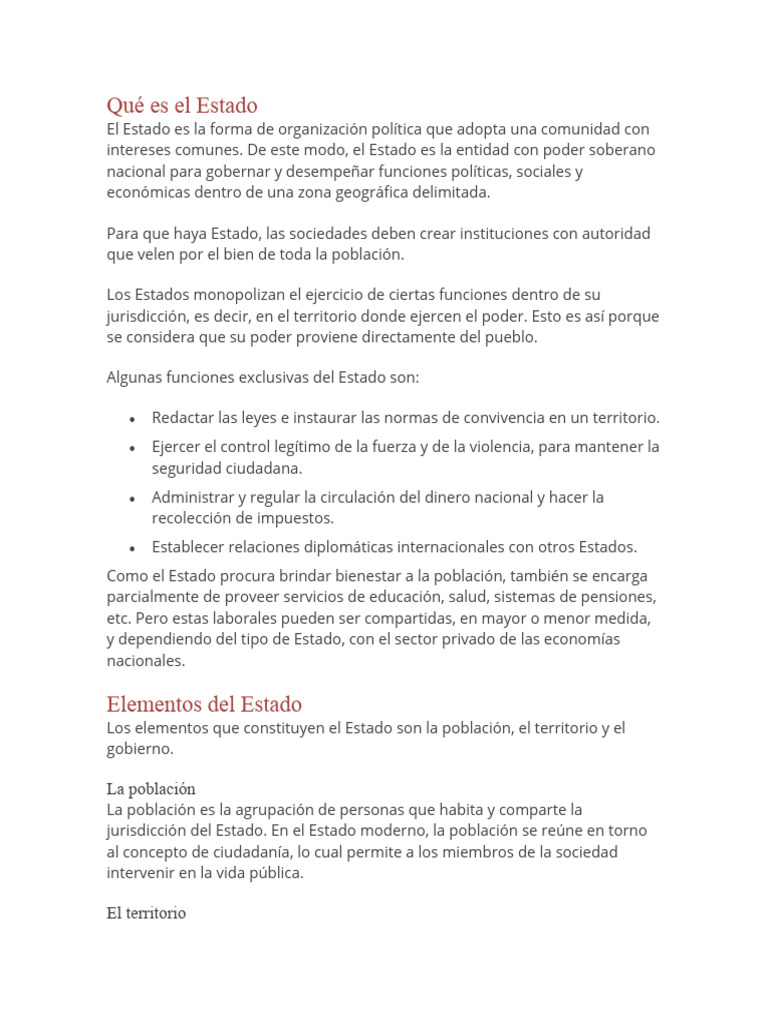 Definición y características del Estado | PDF | Estado (política ...