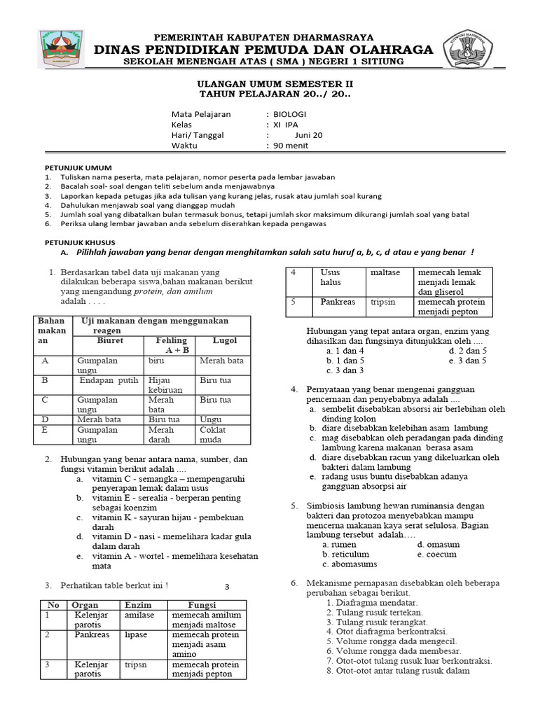 Ulangan Umum Biologi Kelas XI IPA | PDF | Kesehatan Holistik