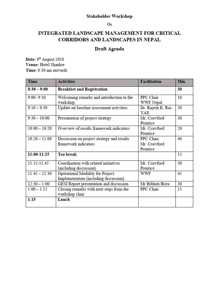 Stakeholder Workshop Agenda template | PDF
