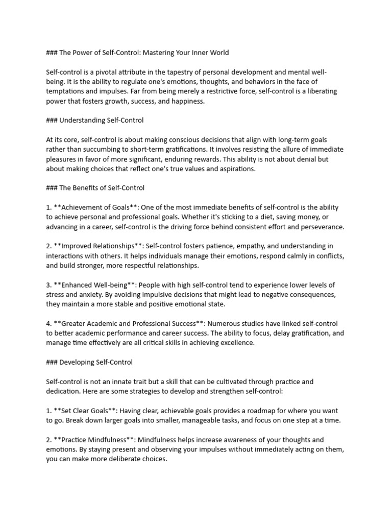 04 self control | PDF | Self-Management | Self Control