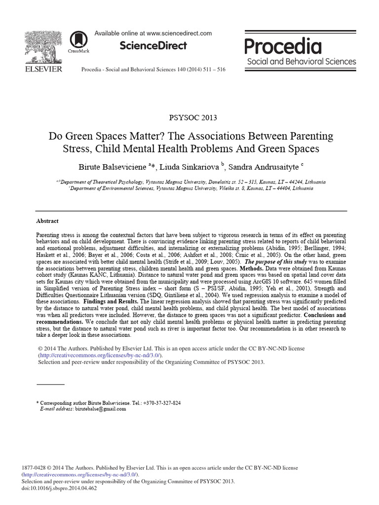 Do Green Spaces Matter The Associations Between Par 2014 Procedia Social | PDF | Parenting ...
