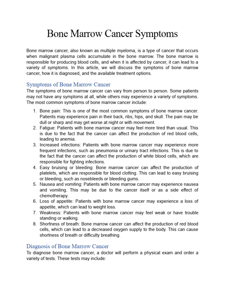 Bone Marrow Cancer Symptoms | PDF | Multiple Myeloma | Cancer