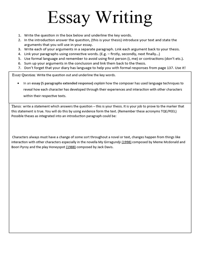 Essay Writing scaffold 2020 My Girra and Honeyspot | PDF | Essays ...