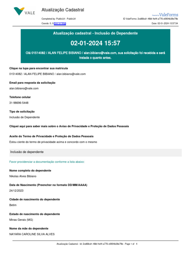 ValeForms Form Self Screening | PDF | Finanças e Administração de ...