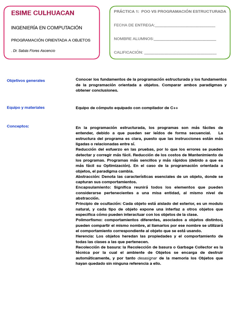 Práctica 001 POO (1) | PDF | Objeto (informática) | Programación ...