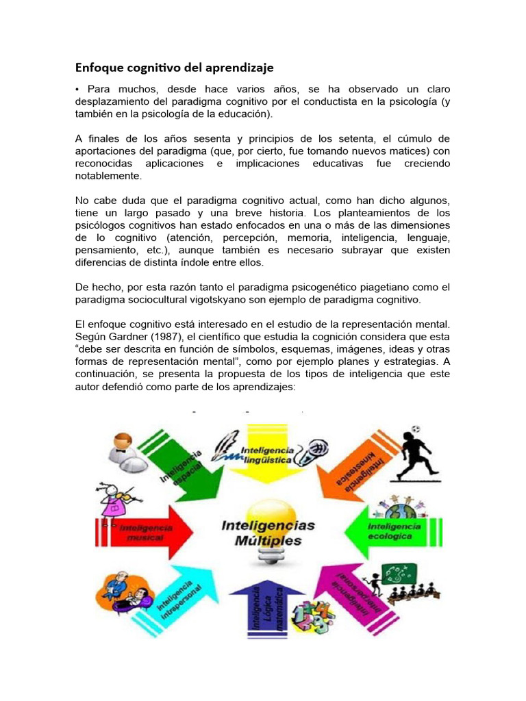 Enfoque Cognitivo Del Aprendizaje Pdf Cognición Aprendizaje