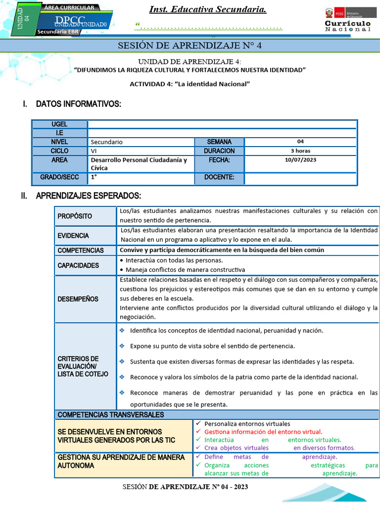 1º DPCC - Ses 4 Uni 4 - Sem 04 | PDF | Maestros | Aprendizaje
