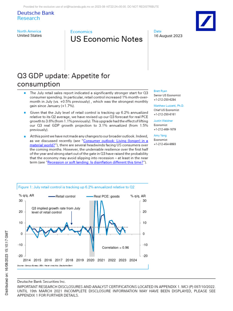 DB - US Economic Notes-Q3 GDP Update Appetite For Consumption - 230816 ...
