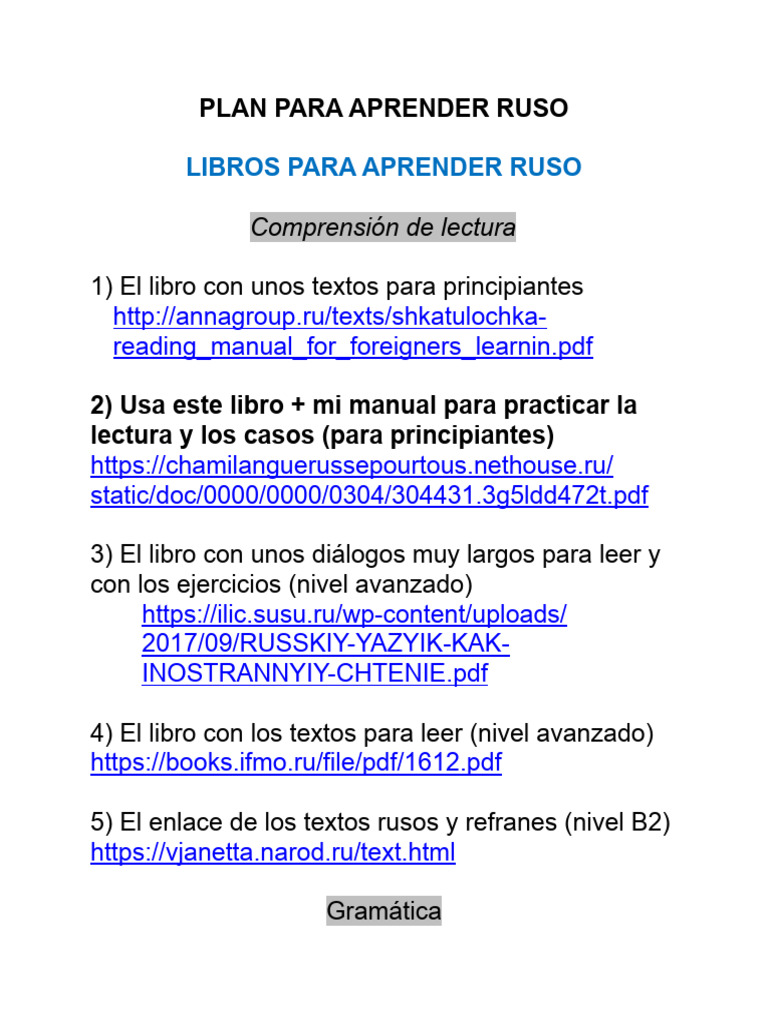 Plan para Aprender Ruso | Descargar gratis PDF | Lingüística | Idiomas