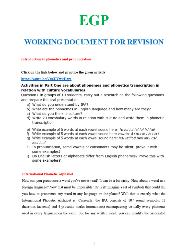 EGP1111 - Notes For Revision | Download Free PDF | Phoneme | Noun