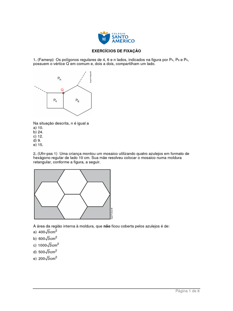 Lista de Exercícios - POLÍGONOS 2 | PDF | Triângulo | Polígono